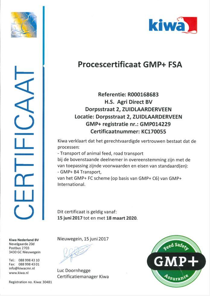 GMP+ FSA certificaat - H.S. Groep B.V.